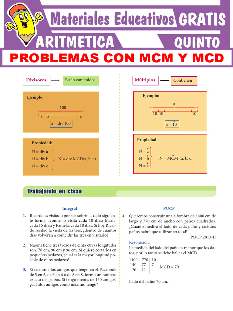 Problemas Con MCM y MCD para Quinto Grado de Secundaria | PDF