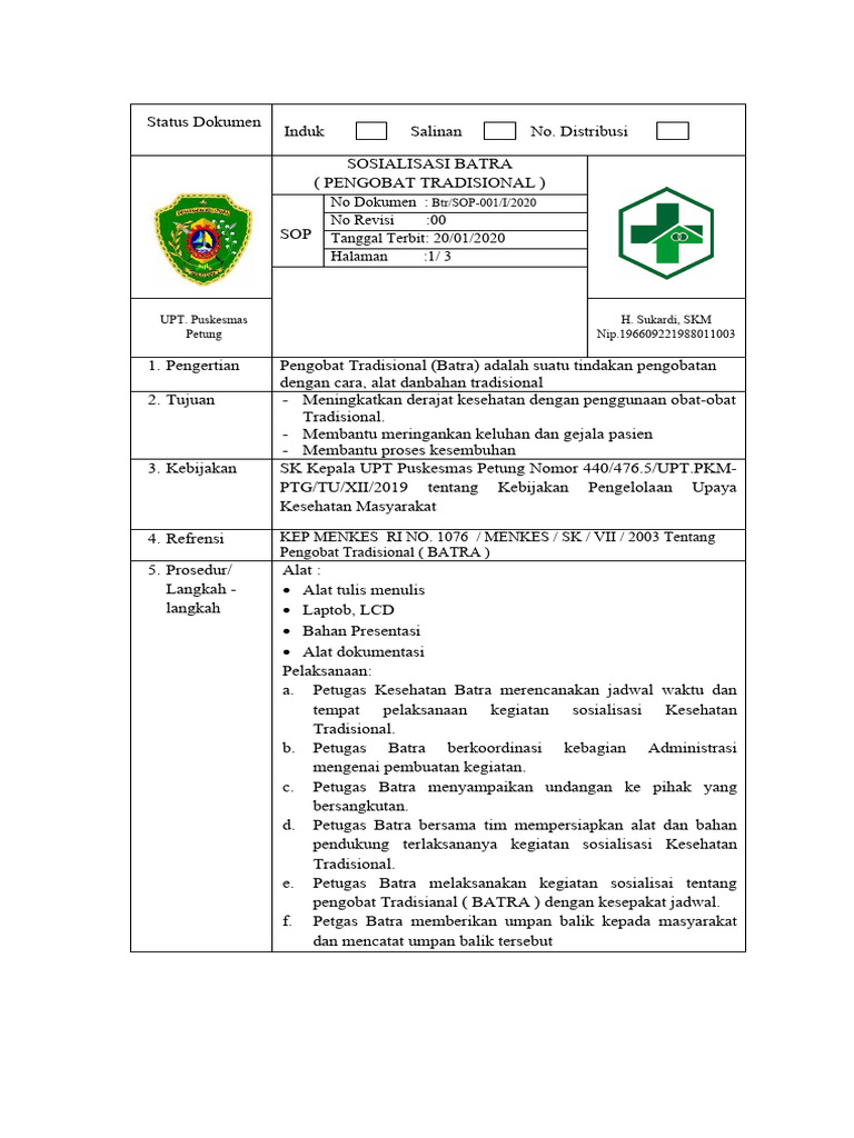 Sop 01 Batra Sosialisasi Batra | PDF
