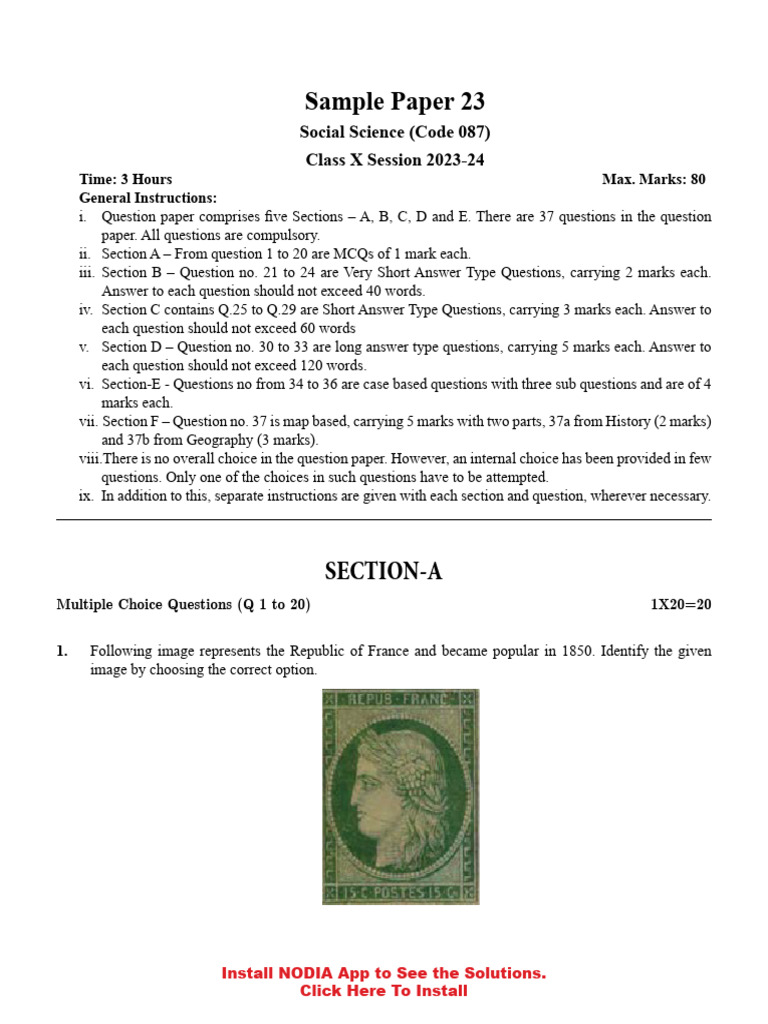 SS Sample Paper 23 Unsolved | PDF