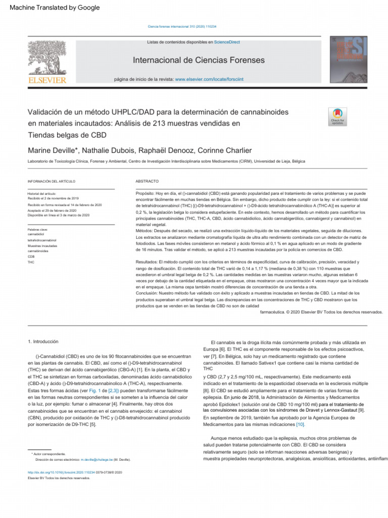 VALIDACION DE UN METODO UHPLC DAD PARA CANNABINOIDESdeville2020 | PDF