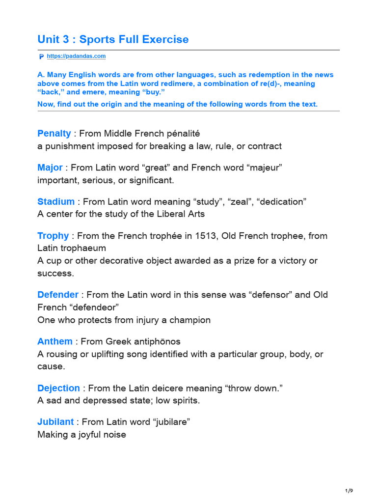 Unit 3 Sports Full Exercise | PDF