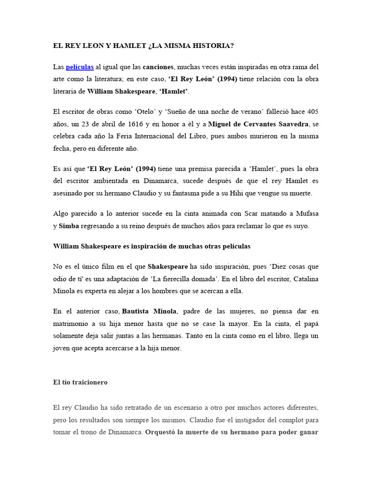 El Rey Leon y Hamlet | PDF | Aldea
