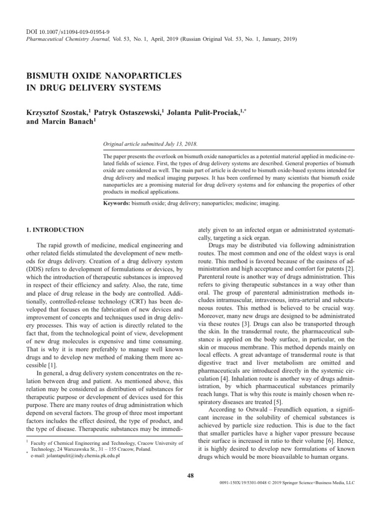 Bismuth Oxide Nano Particles in Drug Delivery System | PDF