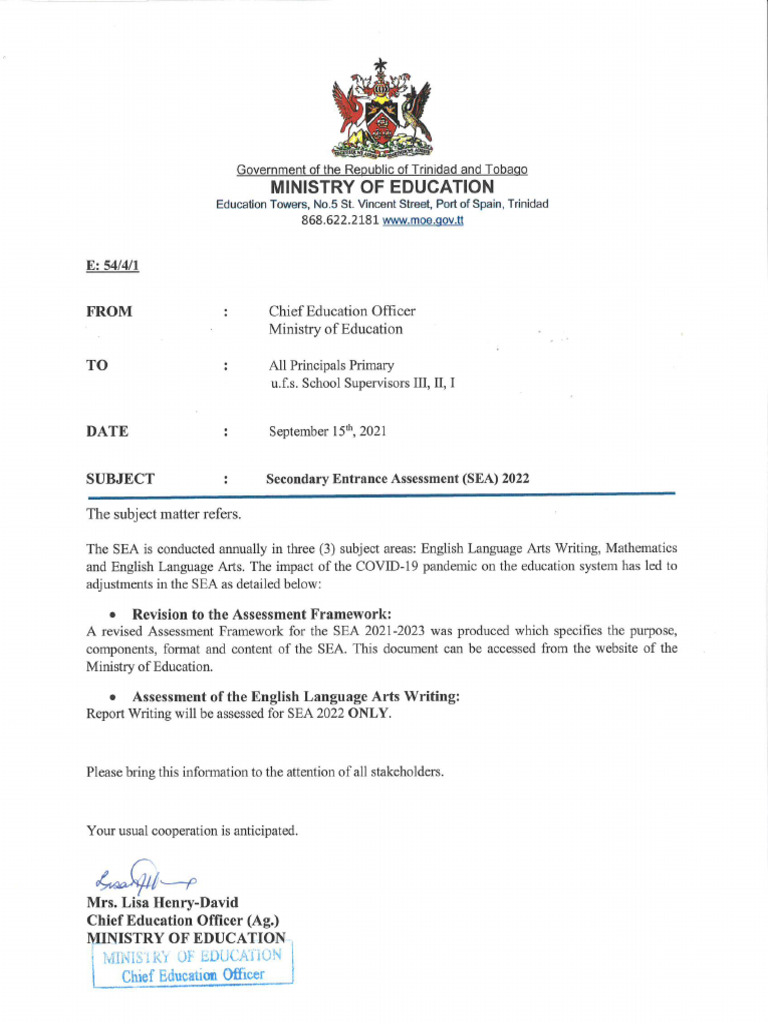 Secondary Entrance Assessment (SEA) 2022 | PDF