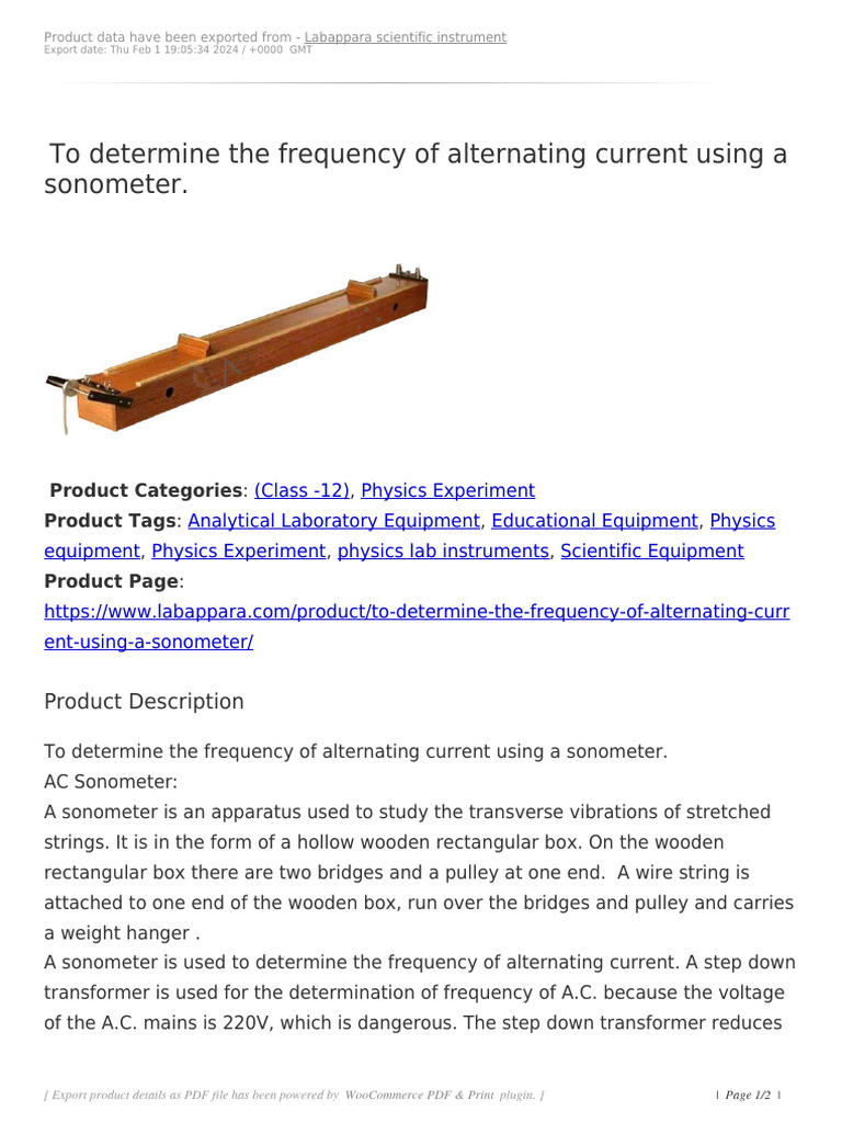 To Determine The Frequency of Alternating Current Using A Sonometer. | PDF
