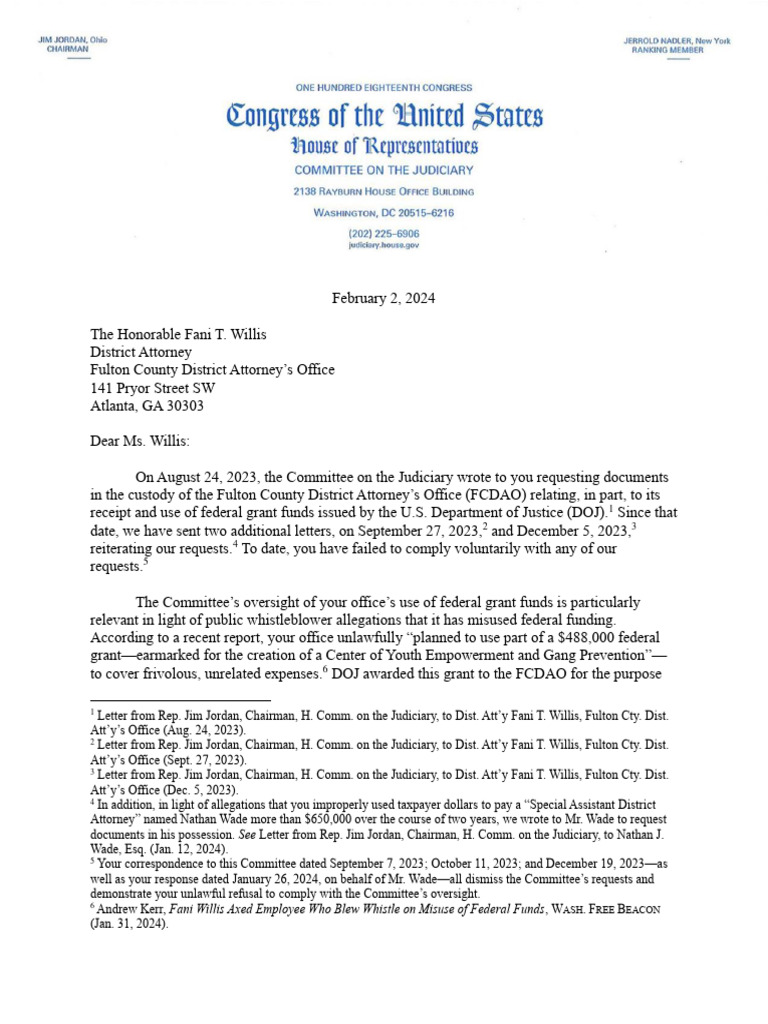 (DAILY CALLER OBTAINED) - Fani Cover Letter PDF | PDF | Congressional ...