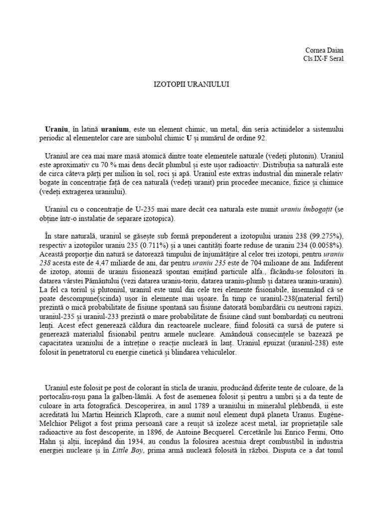 Izotopii Uraniului | PDF