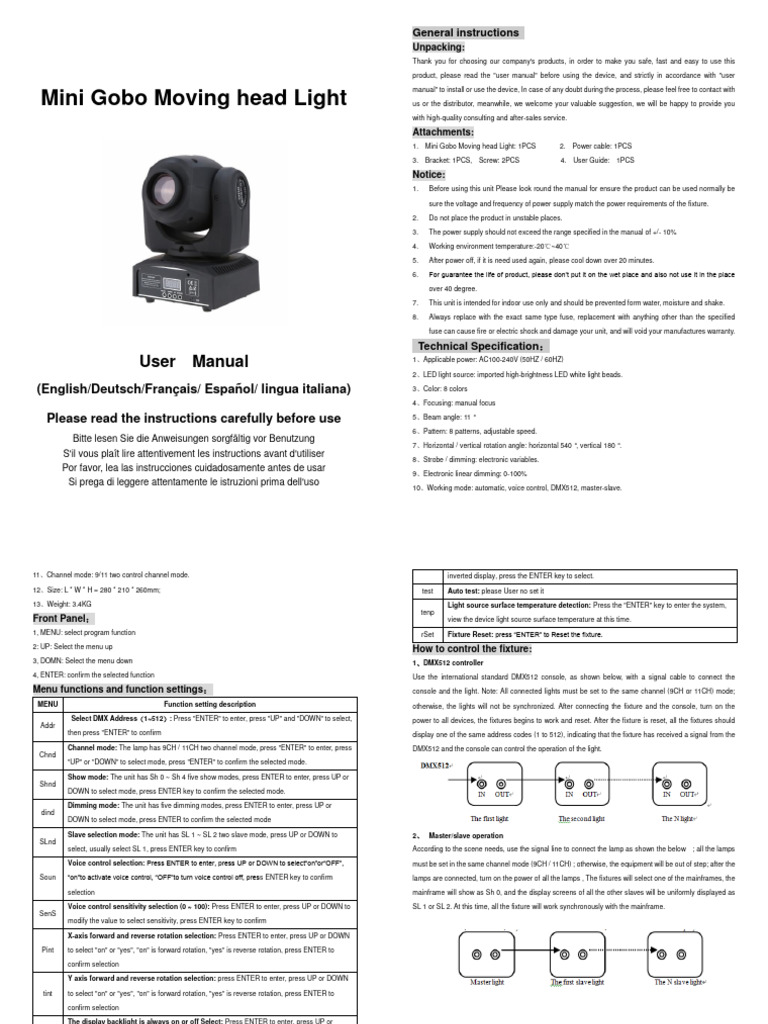 Mini Gobo Moving Head Light Manual | PDF