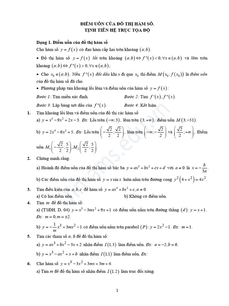 Giai Tich 12 - Diem Uon Cua Do Thi Ham So. Tinh Tien He Truc Toa Do | PDF