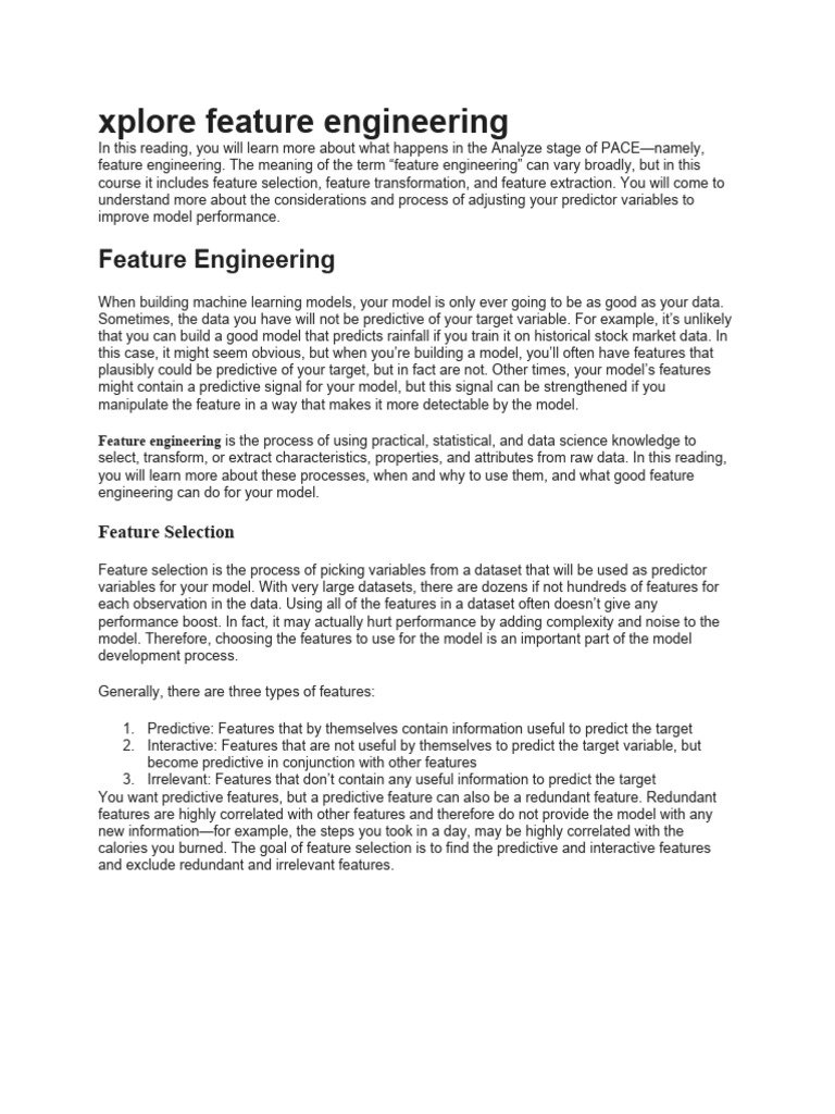 Xplore Feature Engineering | PDF | Data Analysis | Dependent And Independent Variables