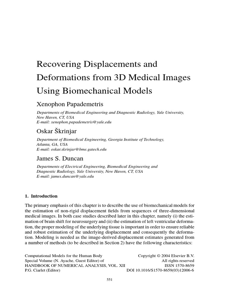 Recovering Displacements and Deformations From 3D Medical Images Using Biomechanical Models ...