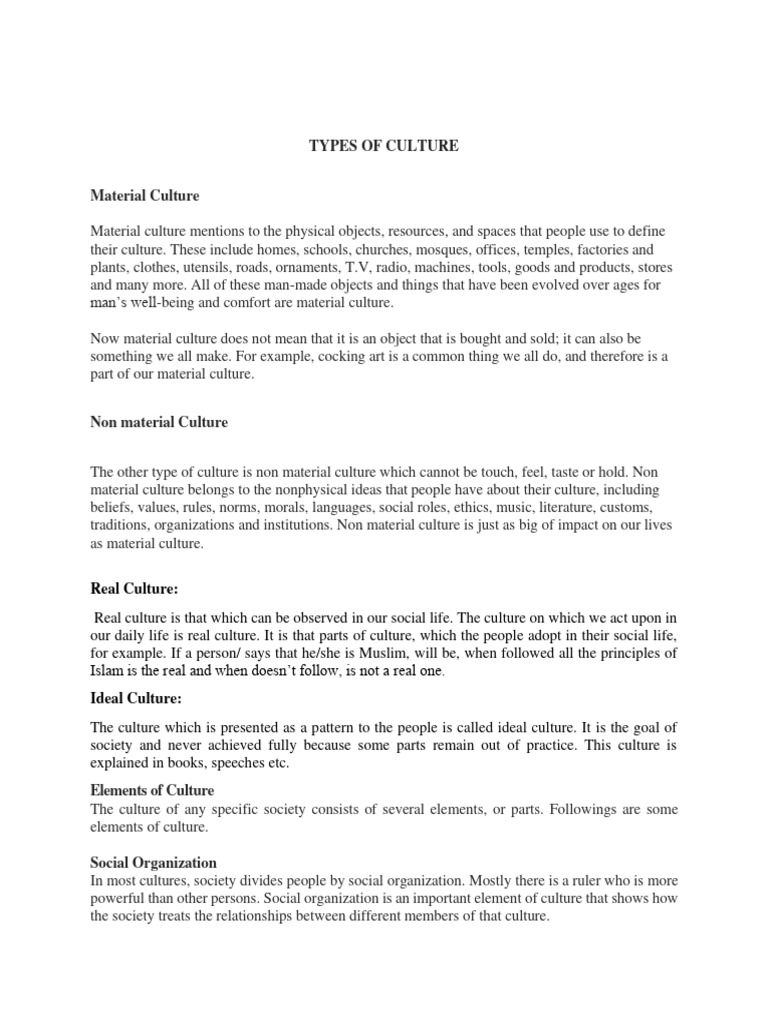 Types of Culture | PDF | Human Communication | Behavioural Sciences