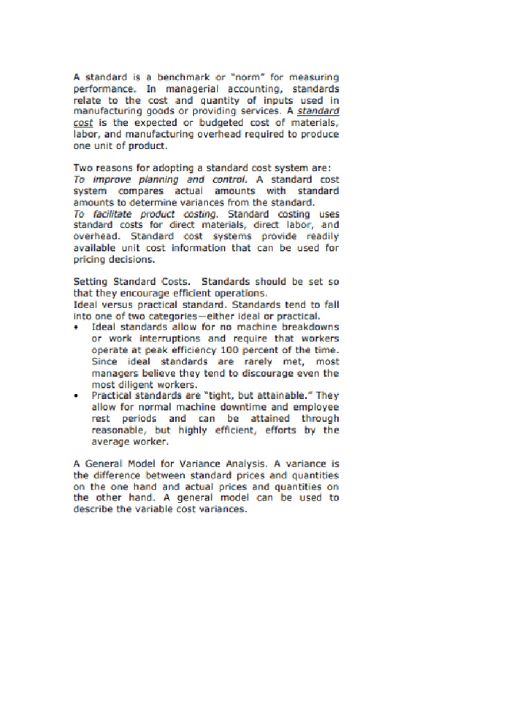 Standard Cost Notes | PDF