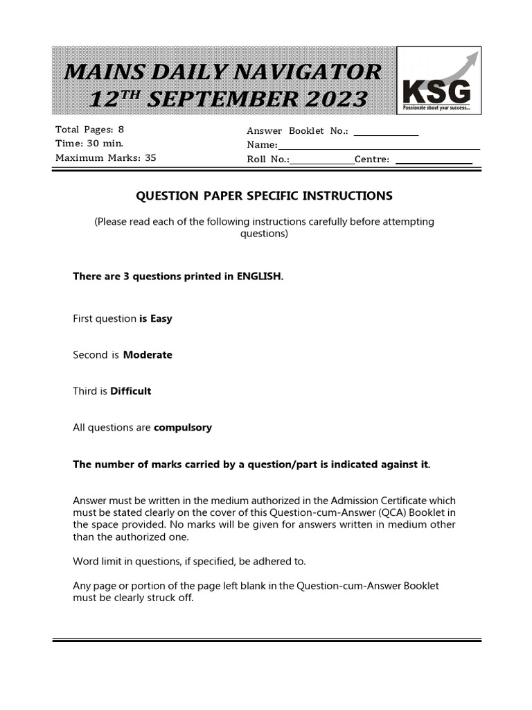 Question Paper Specific Instructions | PDF