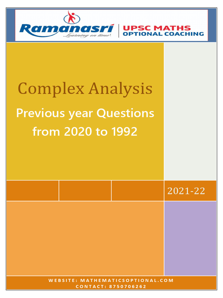 Complex Analysis Previous Year Questions From 2020 To 1992 | PDF | Power Series | Function ...