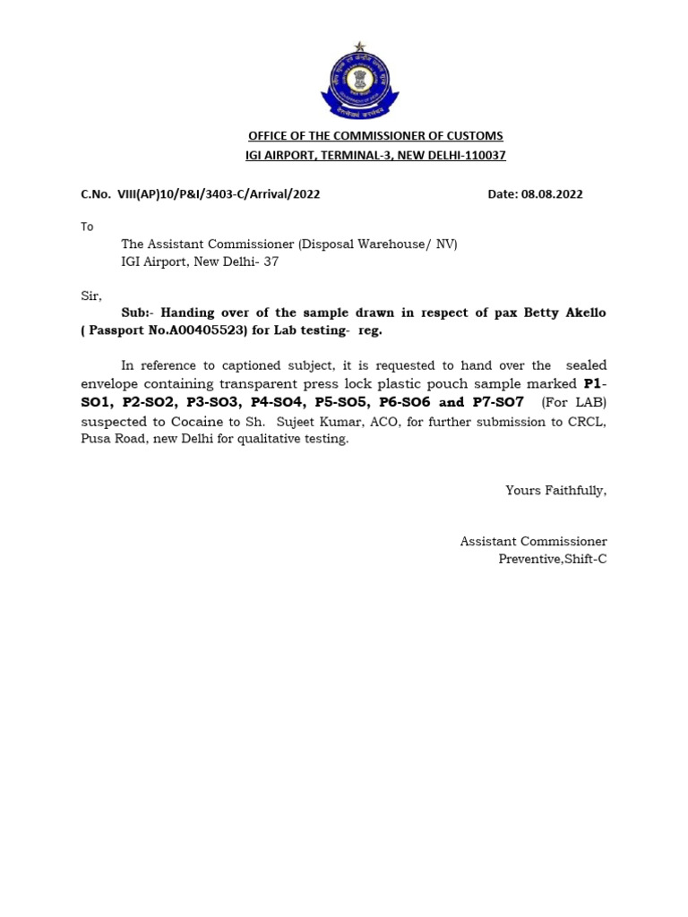 Chemical Examiner Letter Ravi | PDF