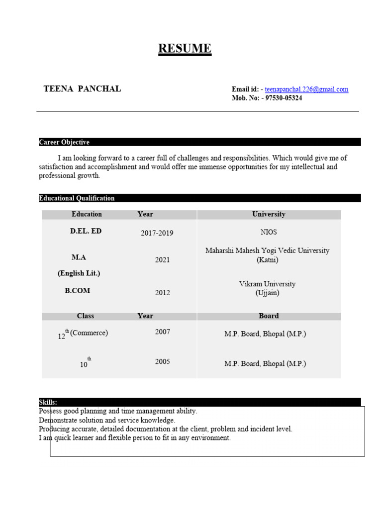 Teena Resume Pdf Human Communication Cognitive Science