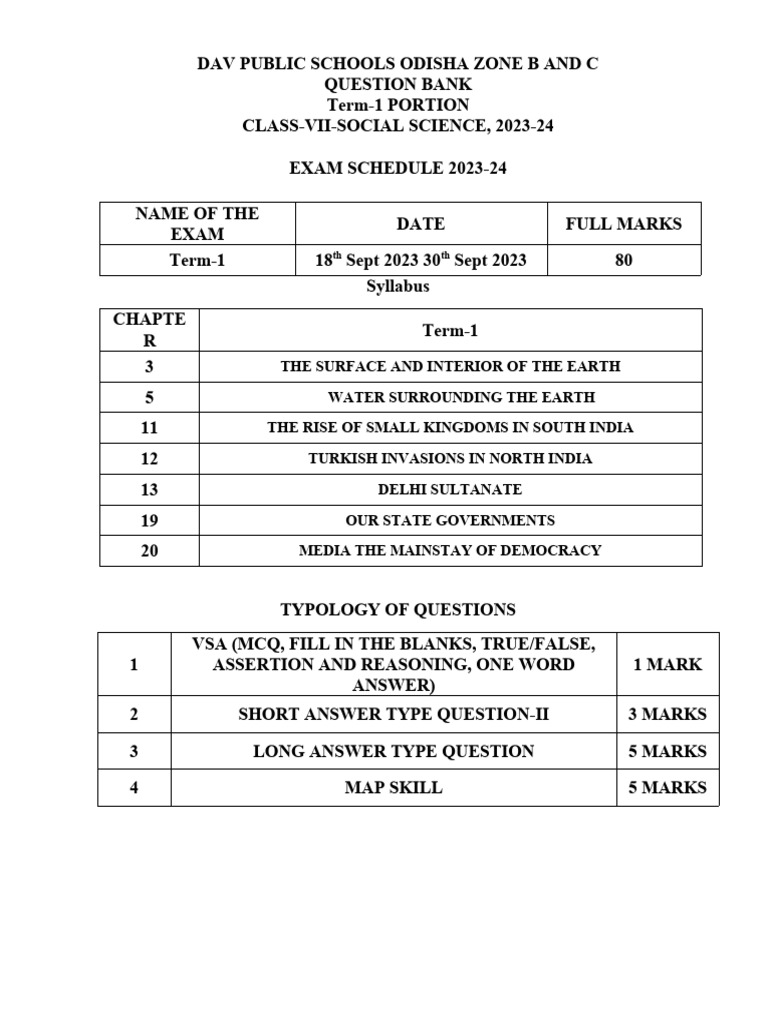 Class VII Social Science Term 1 Exam Guide | PDF | Rock (Geology) | Water