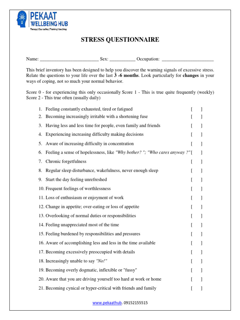 Stress Questionnaire | PDF | Pain | Diseases And Disorders