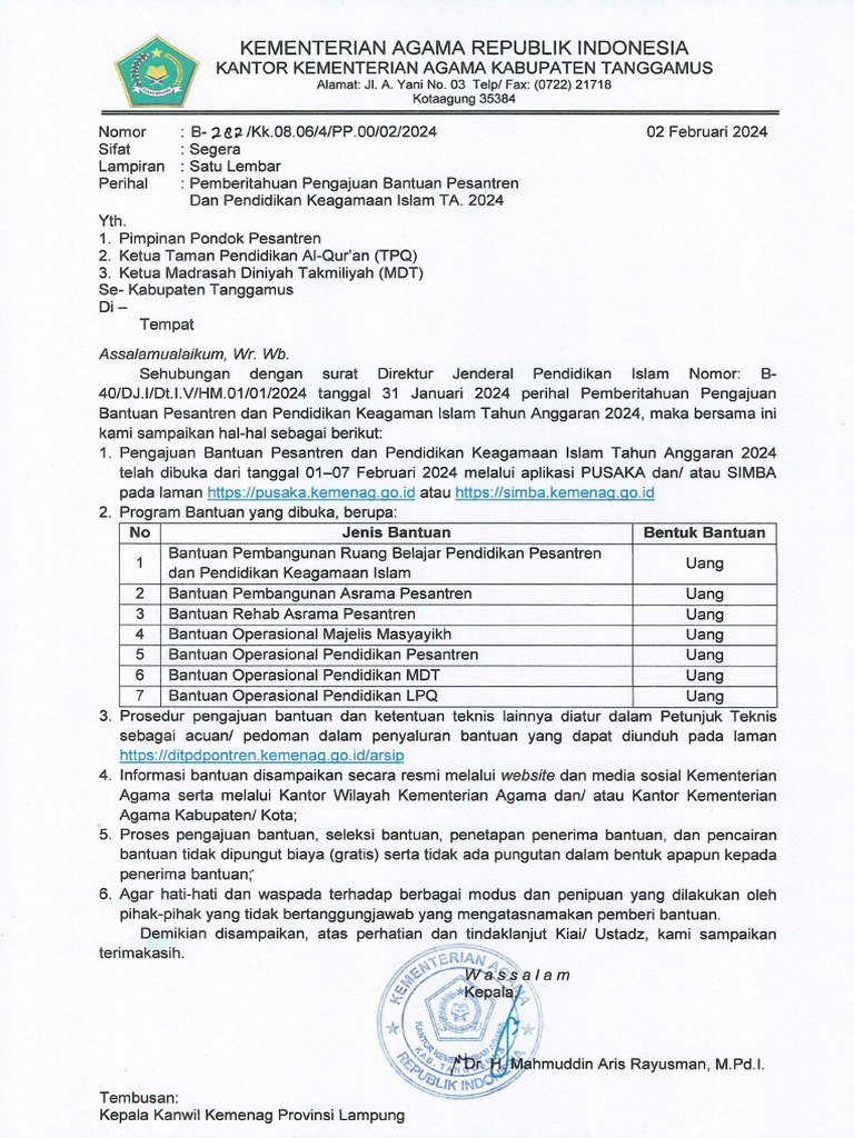 Pemberitahuan Pengajuan Bantuan Pesantren Dan Pendidikan Keagamaan ... Pemberitahuan Pengajuan Bantuan Pesantren Dan Pendidikan Keagamaan ...
