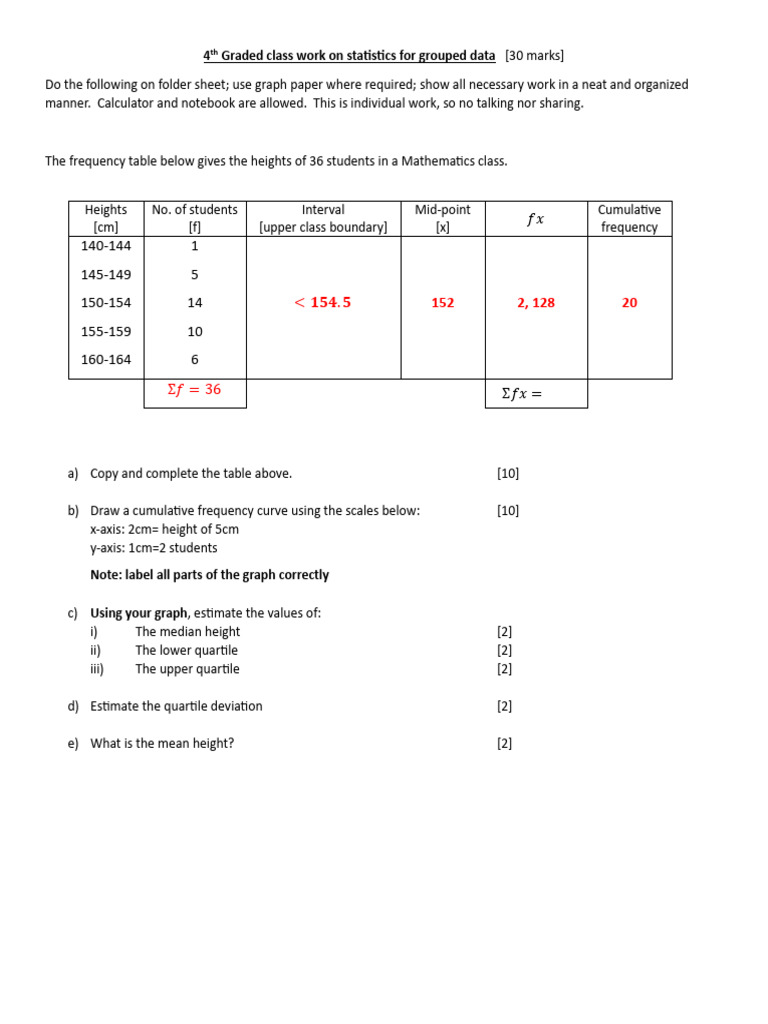 4th Graded Class Work Statistics Grouped Data 2023-11-09 21-03-35 | PDF ...