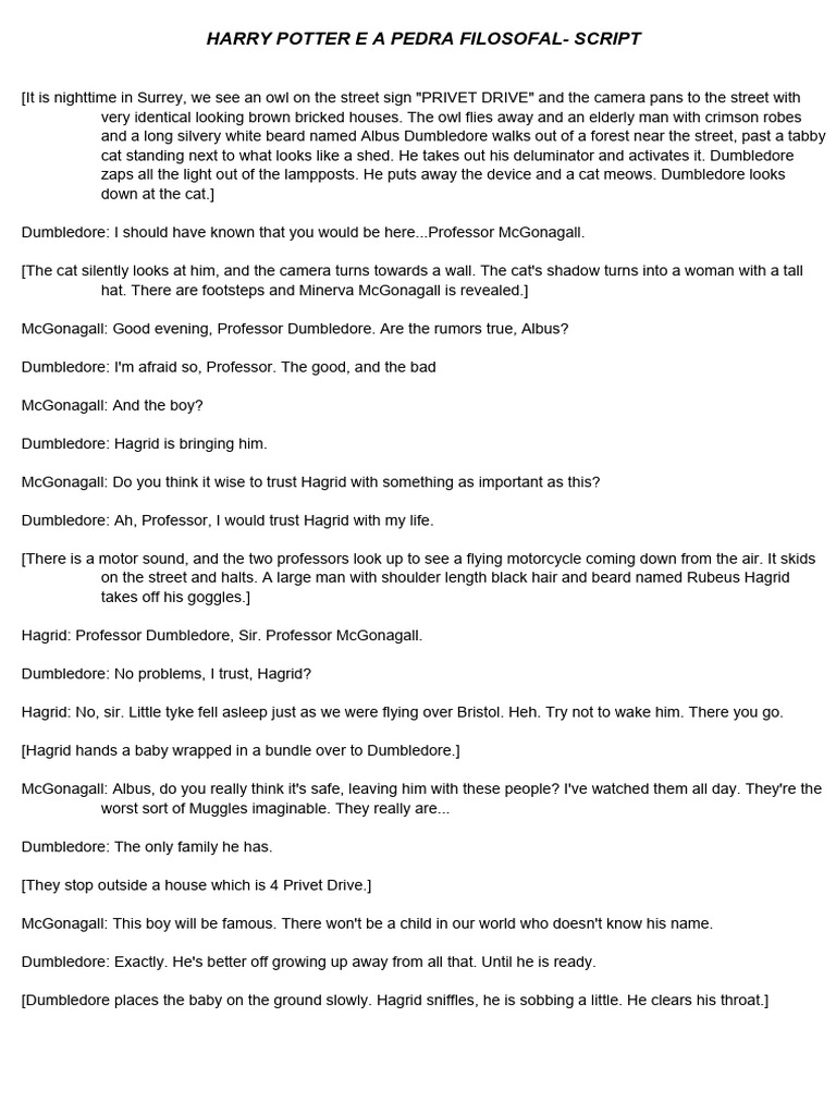 Harry Potter e A Pedra Filosofal - Script | PDF | Fictional Universes | Harry Potter