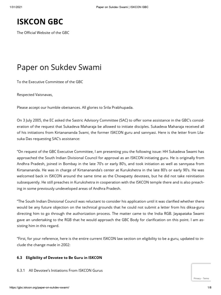 Paper On Sukdev Swami - ISKCON GBC Retrieved 2021-01-31 | PDF | Indian ...