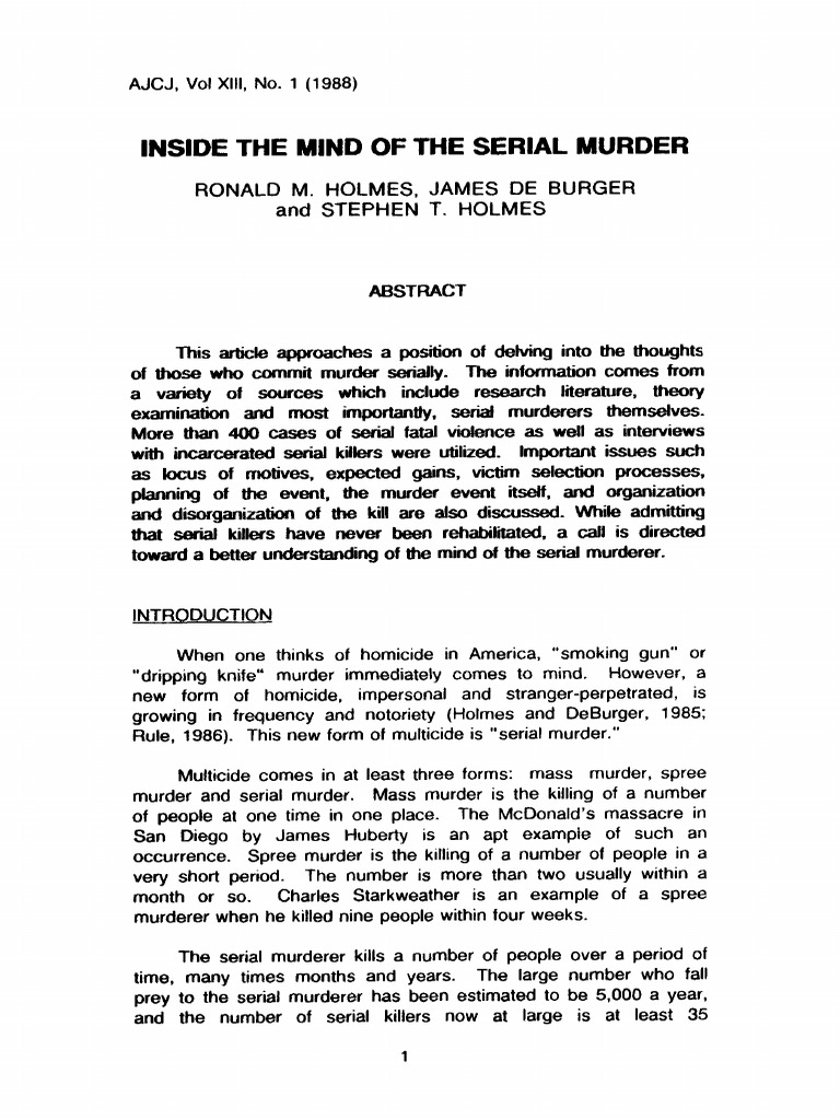 Inside The Mind of The Serial Murder by S Holmes, American Journal of ...