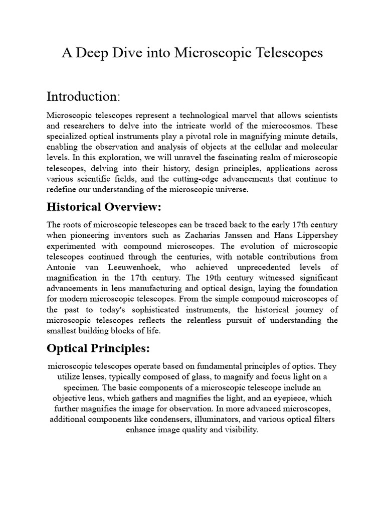 A Deep Dive Into Microscopic Telescopes | PDF | Microscope | Microscopy