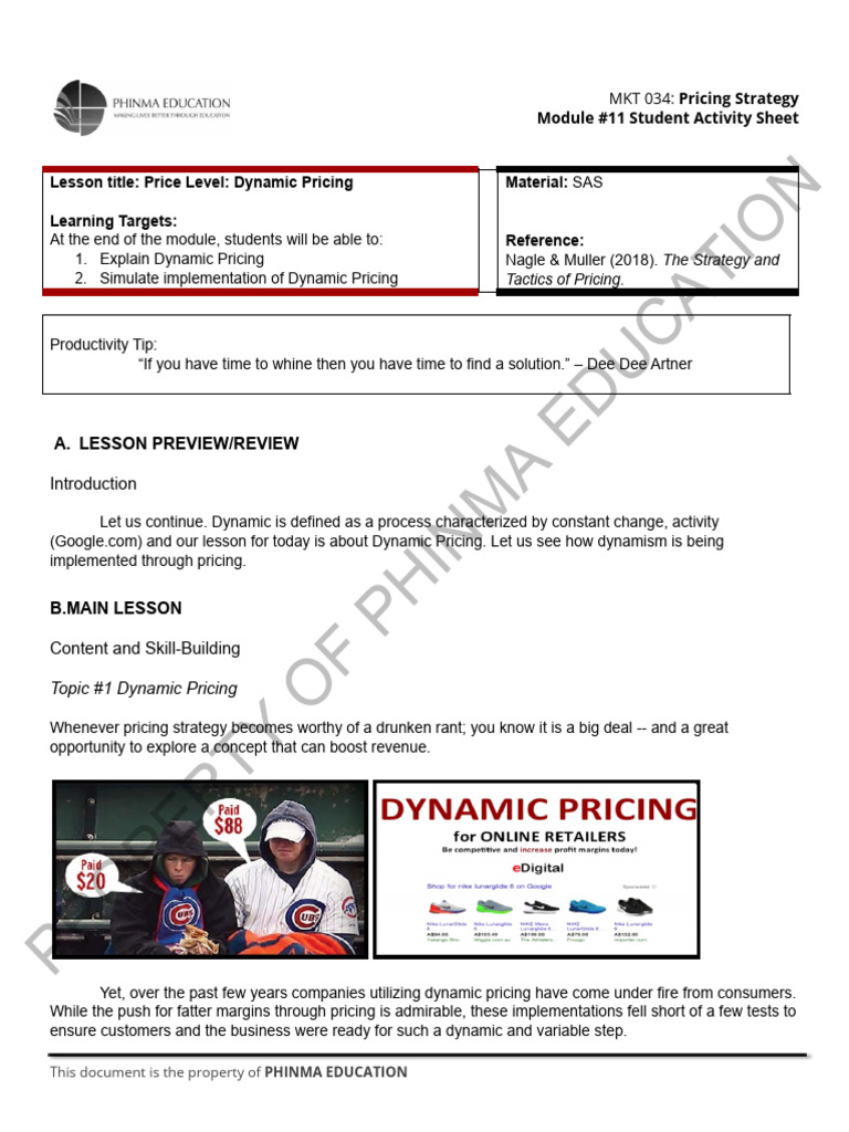 MKT 034 Module #11 SAS | PDF | Pricing | Price Discrimination