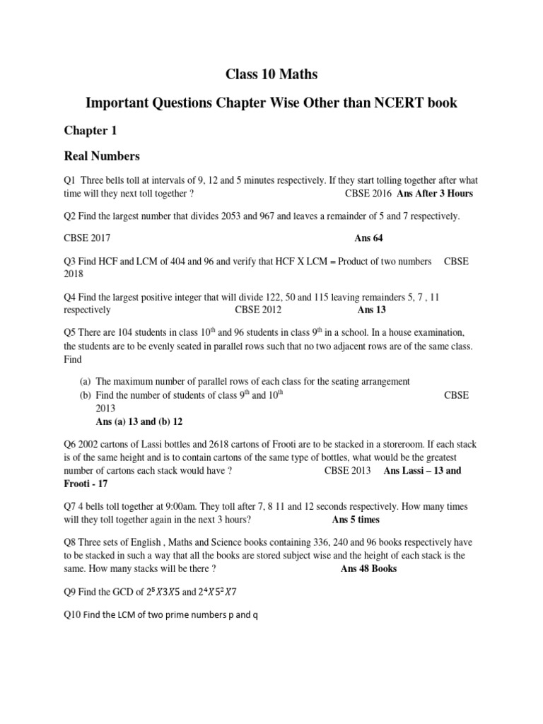 Class 10 Maths Important Questions Chapter Wise PDF | PDF | Polynomial ...