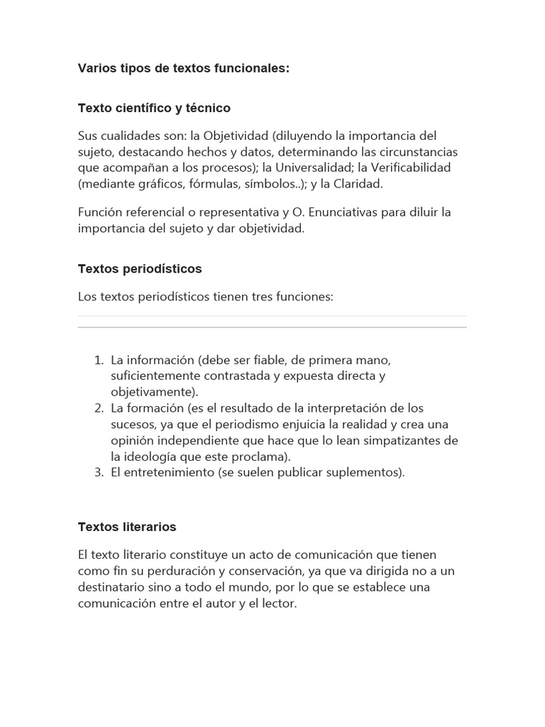 Varios tipos de textos funcionales | PDF