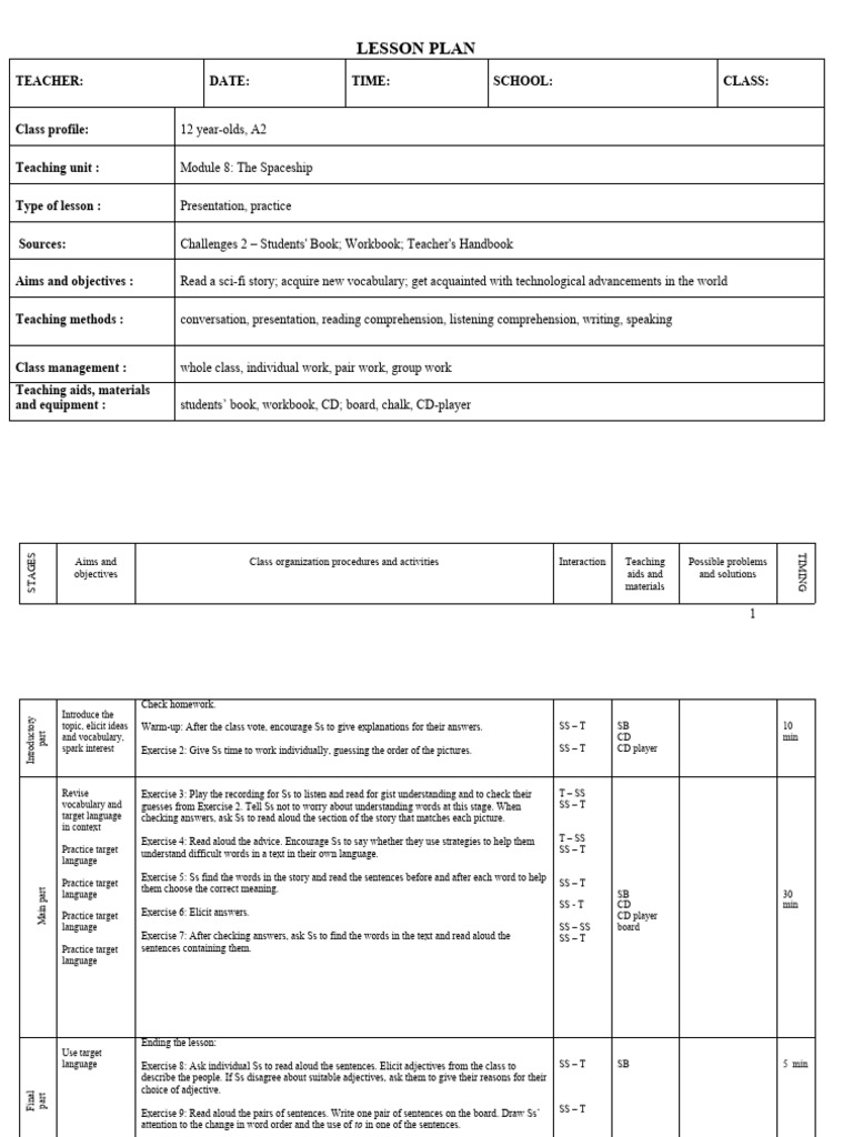 A2 Lesson Plan: Sci-Fi Vocabulary | PDF | Reading Comprehension ...
