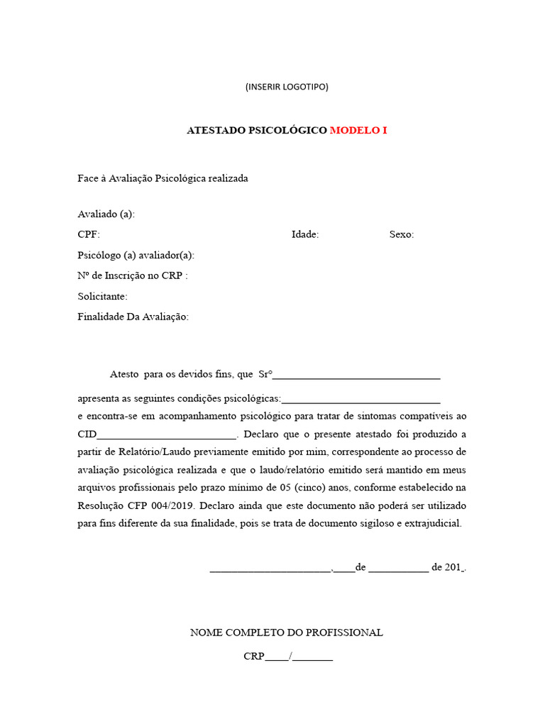MODELOS DE DOCUMENTOS E RELATÓRIOS PSICOLÓGICOS (3) .Docx - Documentos Google | PDF