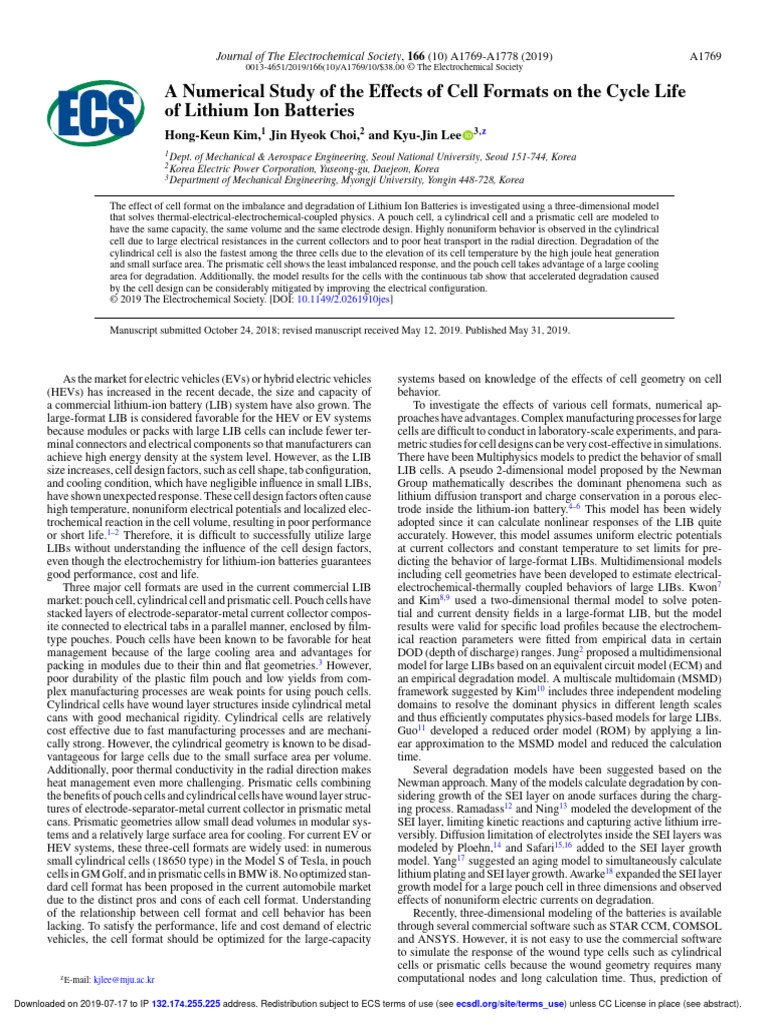 A Numerical Study of The Effects of Cell Formats On The Cycle Life of ...