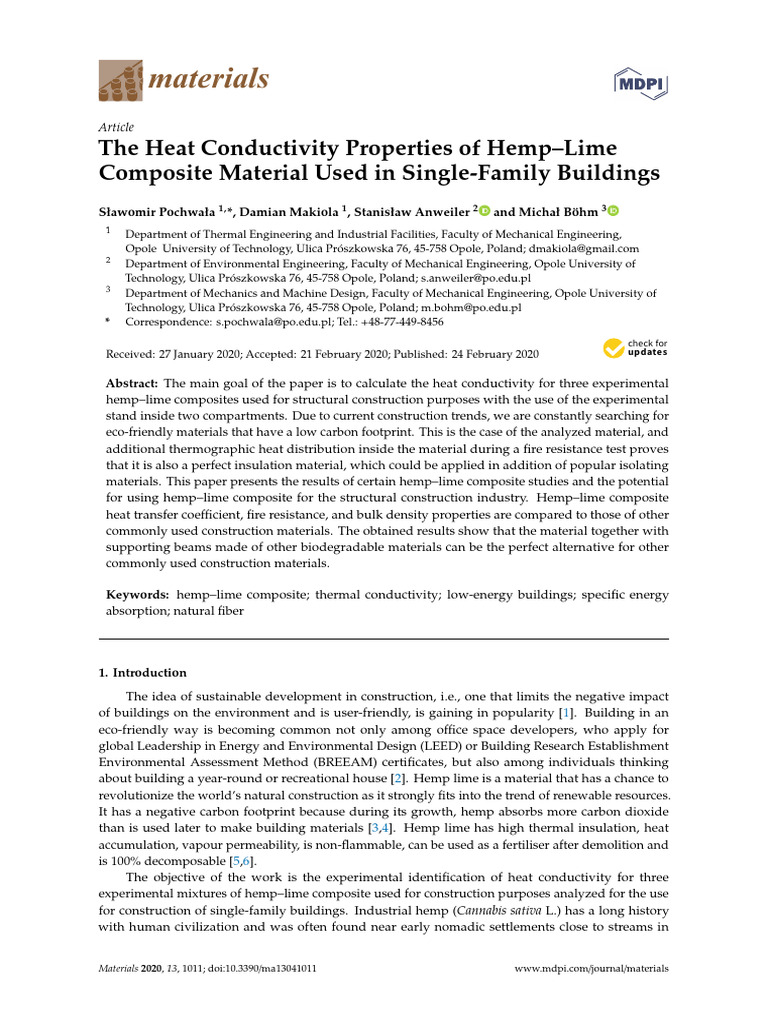 The Heat Conductivity Properties of Hemp | PDF | Hemp | Density