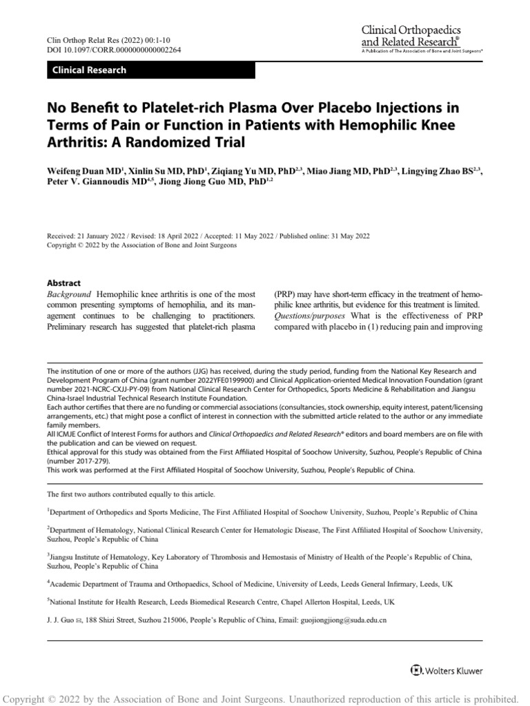 No Benefit To Platelet Rich Plasma Over Placebo.764 | PDF | Self-Improvement | Wellness