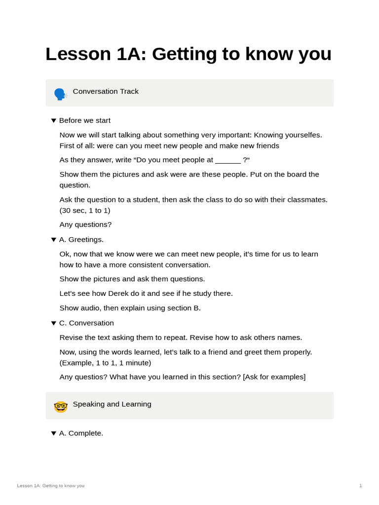 Lesson 1A Getting To Know You | PDF | Question | Human Communication