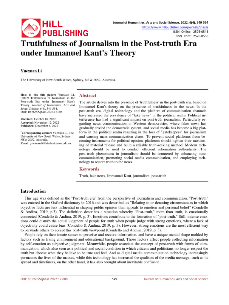 Truthfulness of Journalism in The Post-Truth Era-2022 | PDF | Social ...