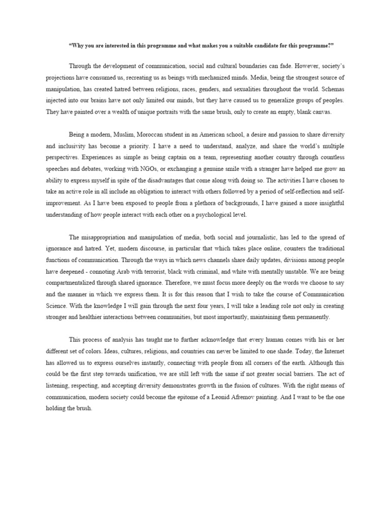 Personal Statement FINAL | PDF | Communication | Hatred