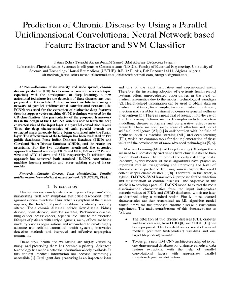 Prediction Of Chronic Disease By Using A Parallel Unidimensional Convolutional Neural Network