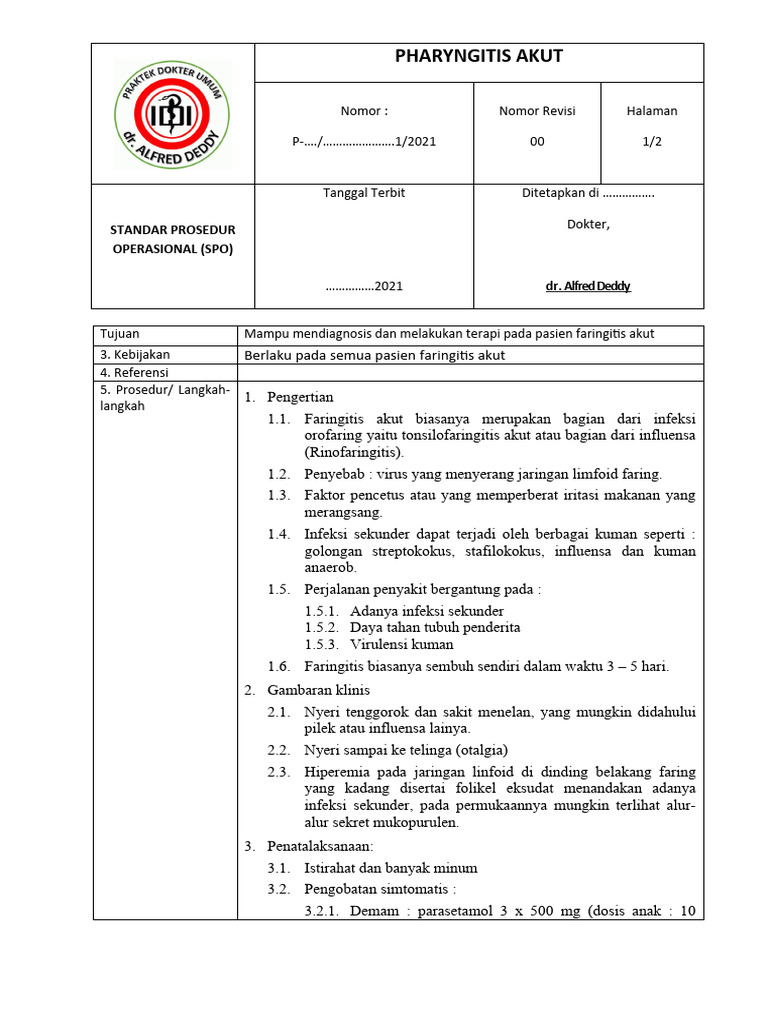 SOP Faringitis Akut | PDF