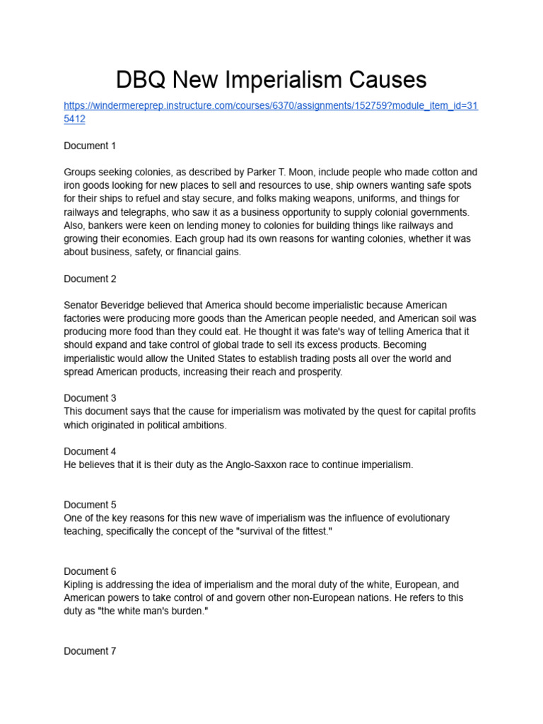 DBQ New Imperialism Causes | PDF | Politics | History