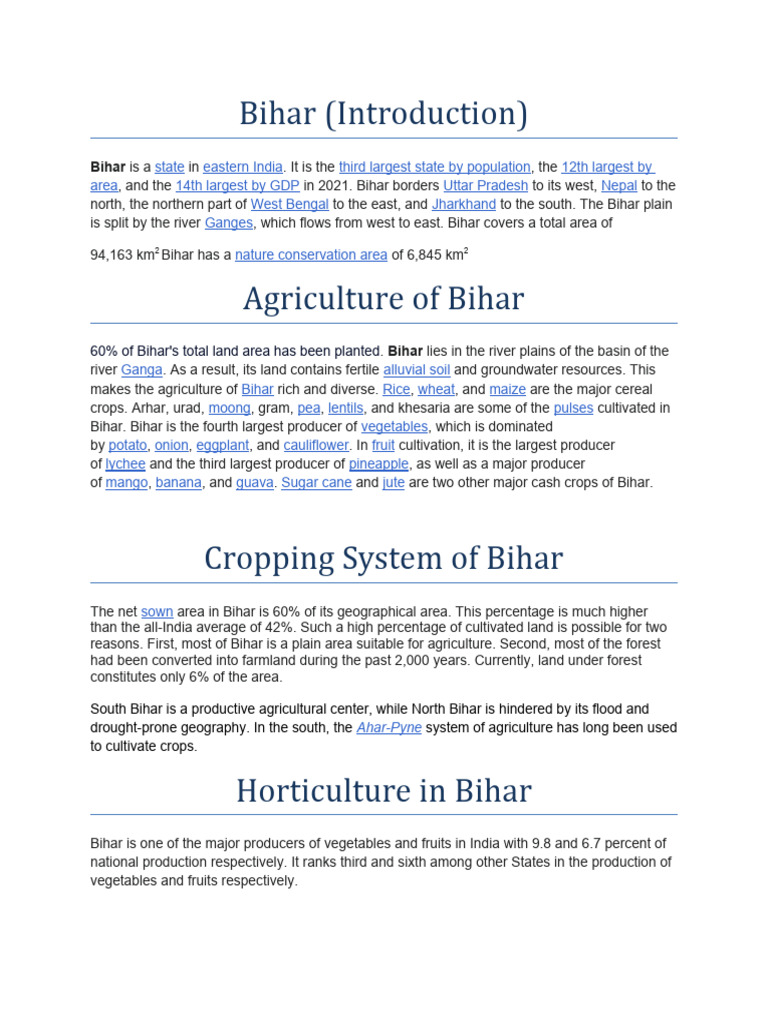 Agriculture of Bihar | PDF | Agriculture | Food Industry