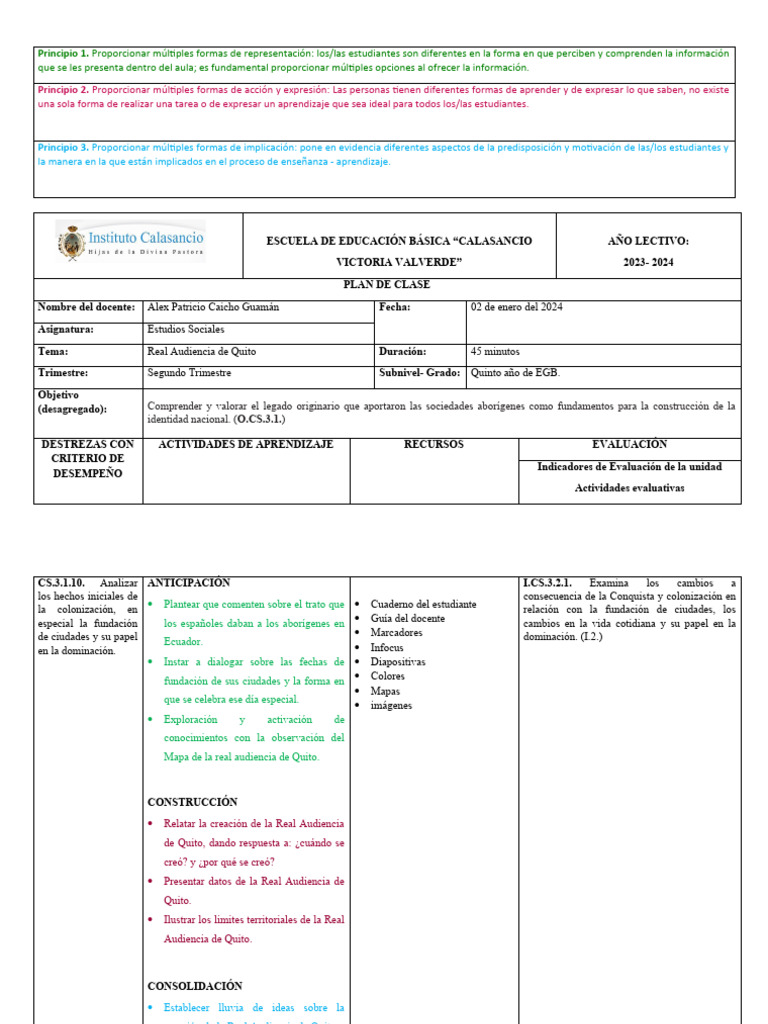 Plan de Clase | PDF | Aprendizaje | Evaluación