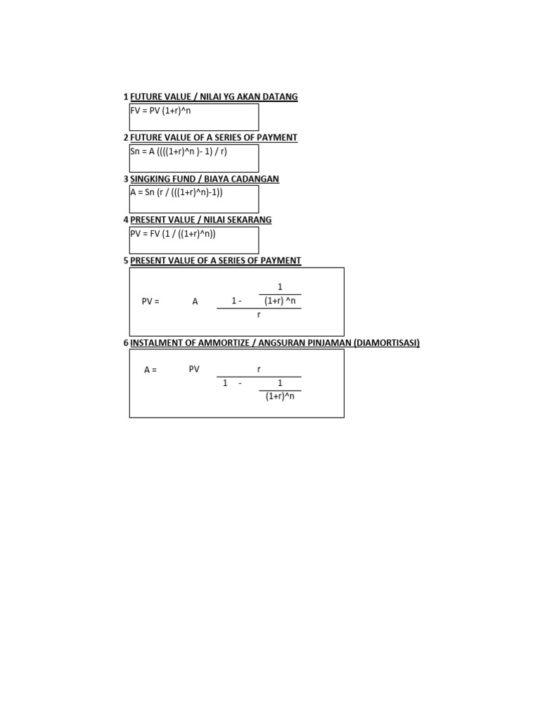 Future and Present Value Formulas | PDF