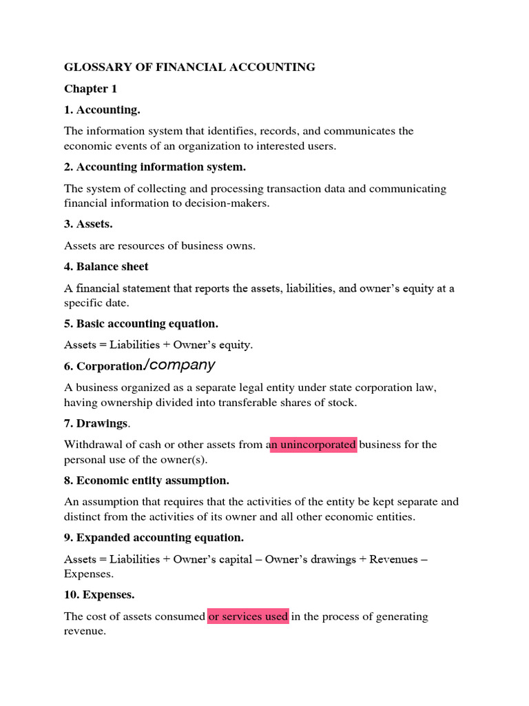 Glossary of Financial Accounting | PDF