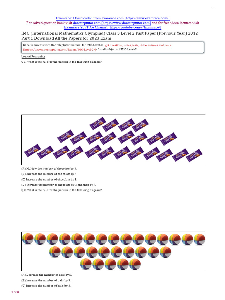 IMO Level 2 Class 3 Paper 2012 Part 1 | PDF | Mathematics