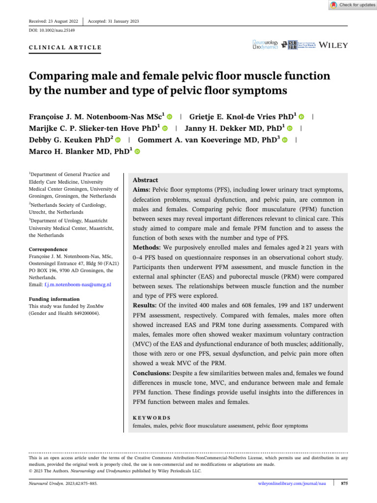 Neurourology and Urodynamics - 2023 - Notenboom Nas - Comparing Male ...