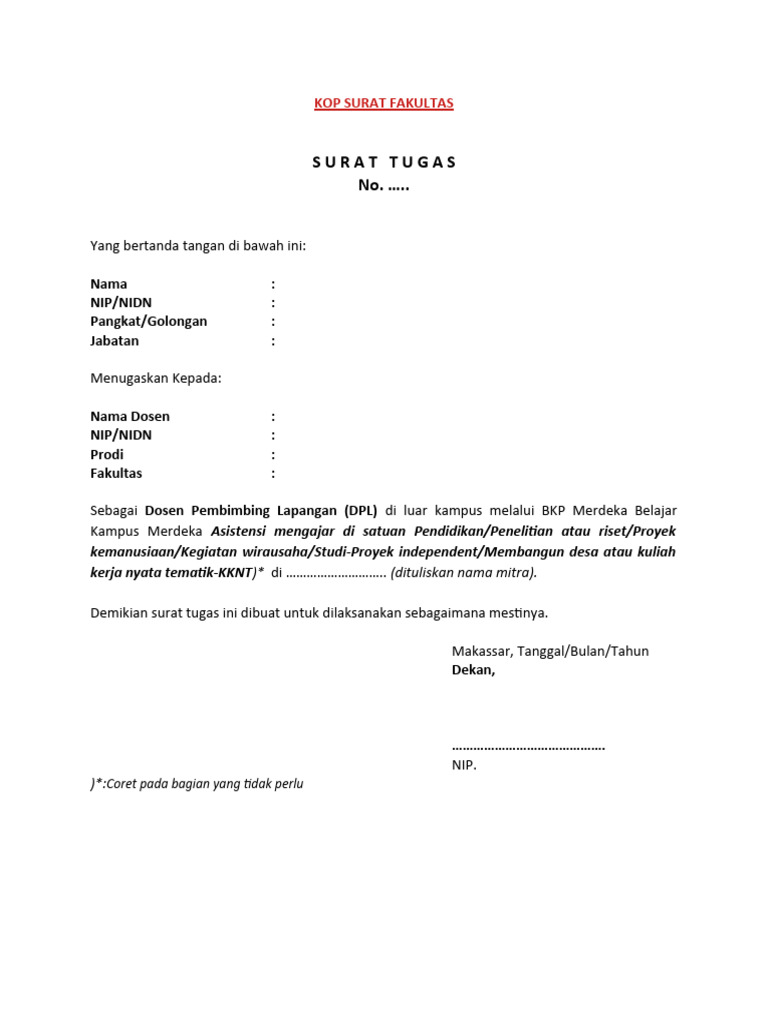 Format Surat Tugas - Dosen | PDF